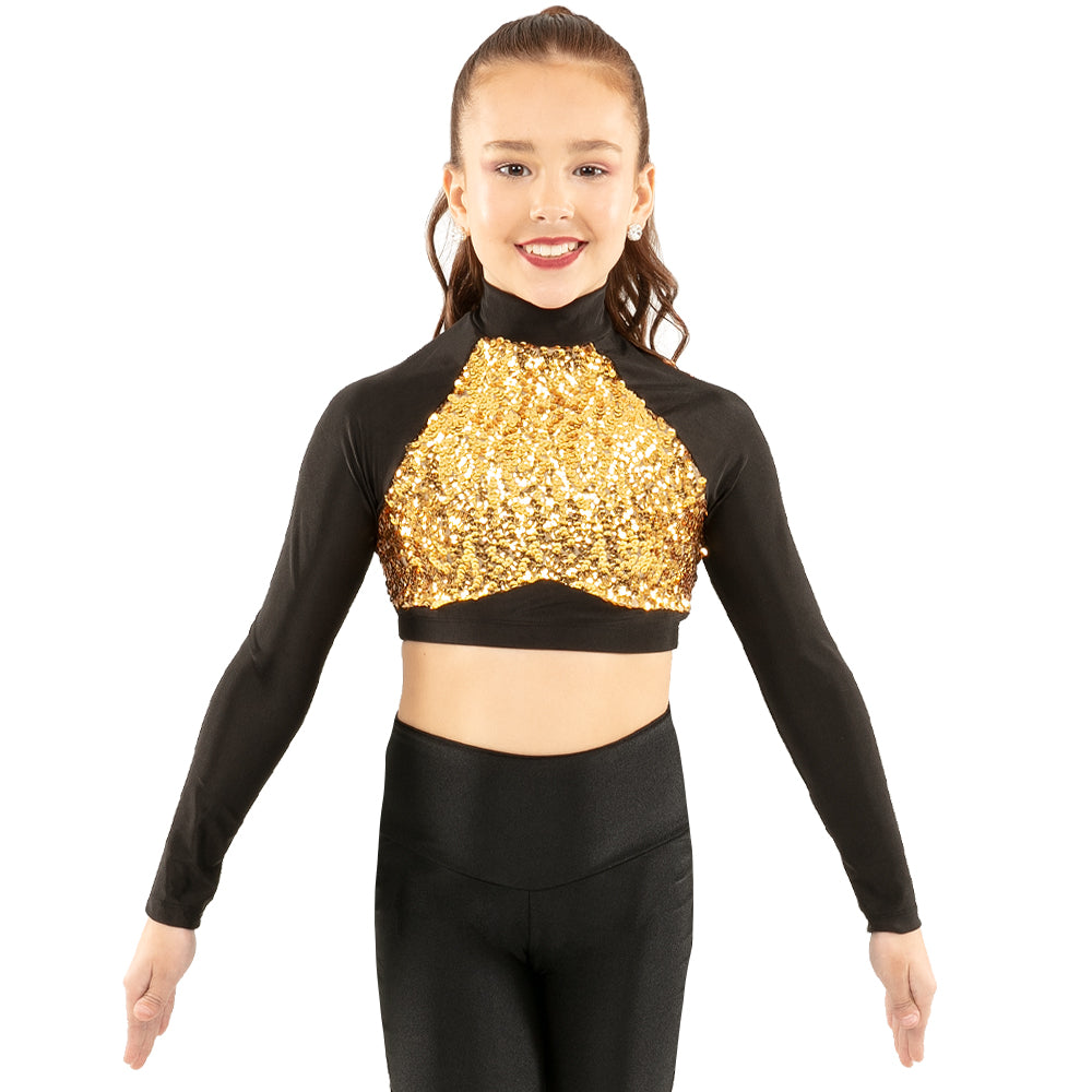 Youth Long Sleeve Sequin Performance Crop Top : AC6494C - Just For Kix